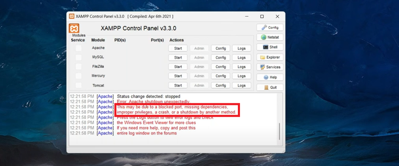How To Fix Error-Apache Shutdown In XAMPP(Easy Way)